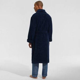 Lands End Bademantel aus t&uuml;rkischem Frottee, Herren, Gr&ouml;&szlig;e:48-50 regular, Blau, Baumwolle, by Lands End