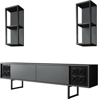 Dmora TV-Schrank Kaus 180x30x48 cm Schwarz, 5 Regale, modular
