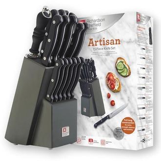 Richardson Sheffield Richardson Sheffield ARTISAN Messerblock 15-teilig | Schwarz | Holzmesserblock inklusive Küchenmesser Set | Holz Messerblock mit Messer | scharfe Klin