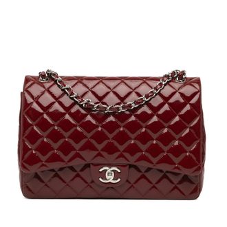 Chanel Burgundy Patent Leather Maxi Double Flap Bag