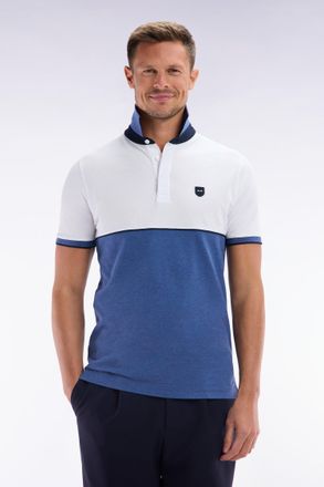 Eden Park Polo &Agrave; Manches Courtes En Coton Stretch Bicolore Bleu Coupe Ajust&eacute;e