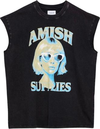 Amish Homme, Tops, Noir, Taille: 2XL Canotta Broken Muscle Marmo