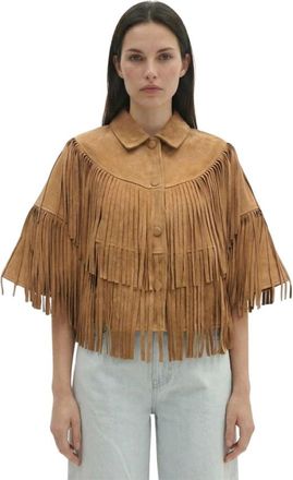 BERENICE Femme, Vestes, Brun, Taille: 38 FR Valina Fringed Cape
