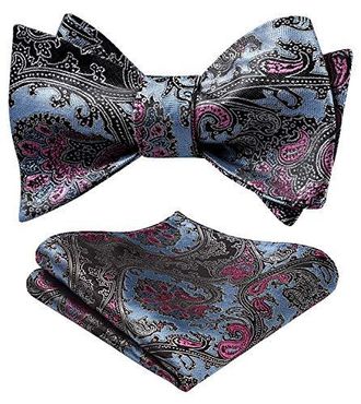 Hisdern Noeud papillon floral pour homme - Ensemble noeud papillon et pochette de poche - Motif floral - Jacquard - Pour fête de mariage, noir, rose, bleu, ta