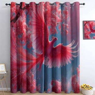 Generic Rideaux occultants Rose pour Salon, 140L X 240H cm 2 Panneaux Thermique occultants avec Motif Fantaisie Animation Fleurs Oiseaux - pour Chambre à Couc
