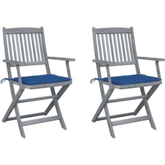 vidaXL Vidaxl - Klappbare Gartenst&uuml;hle 2 Stk. mit Sitzkissen Massivholz Akazie