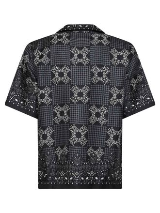 Amiri Mens Camp Shirt Ma Check Black Silk
