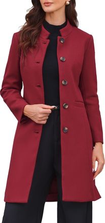 Allegra K Damen Mantel Stehkragen Einreihig Mittellang Pendler Wintermantel Dunkelrot XL