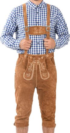 Alessandro Salvarini Herren Lederhose (46-60) - aus Echtleder, mit Tr&auml;ger AS450 - Hellbraun Gr&ouml;&szlig;e 60 - Gr.60