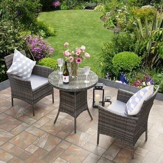 RayGar Bistro-Set für Gartenmöbel, Rattan, 3 Stück, Grau
