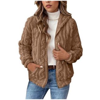 Generic Polaire &Agrave; Capuche pour Femme Manteaux Peluche Zipp&eacute;e &Eacute;paissir Garder Cardigan D&eacute;contract&eacute;e Hooded Coat Mode Hiver Outerwear