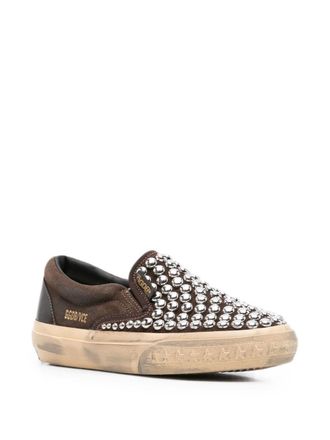 Golden Goose Studded Slip-On Sneakers - Brown