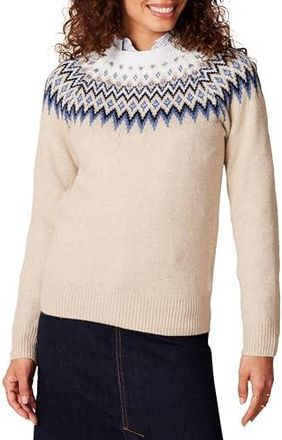 Amazon Essentials Pull à col roulé à motif Fair Isle doux au toucher Femme, Bleu Taupe Chiné Blanc Motif Jacquard Écossais, XXL