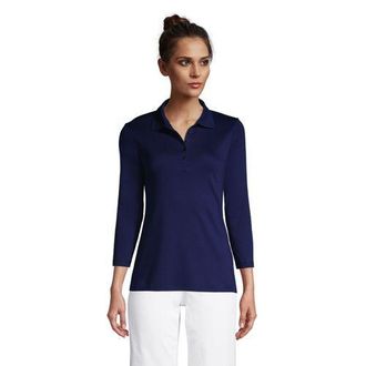 Lands End Supima-Poloshirt mit 3/4-Ärmeln, Damen, Größe:40-42 regular, Blau, Baumwolle, by Lands End