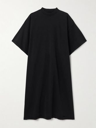 Balenciaga Oversized-midikleid Aus Baumwoll-jersey Mit Print In Distressed-optik - Schwarz