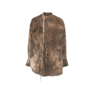 Ziggy Chen Homme, Vestes, Brun, Taille: S Mandarin Collar String Shirt