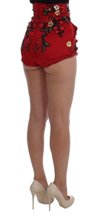 Dolce & Gabbana Womens Red Silk Roses Sicily Shorts