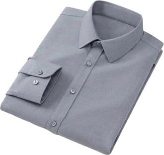 Generic Chemises &agrave; manches longues en laine pour homme, coupe ajust&eacute;e, couleur unie, hauts de bureau et daffaires, S9785, XXL