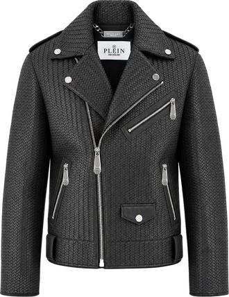 Philipp Plein Leder Bikerjacke mit Shearling-Kragen - - Jackets - Herren - Schwarzk - M