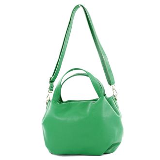 modamoda.de T218 Damen Leder Henkeltasche Tragetasche Schultertasche handmade in Italy, Farbe:Blattgr&uuml;n/Metall Gold