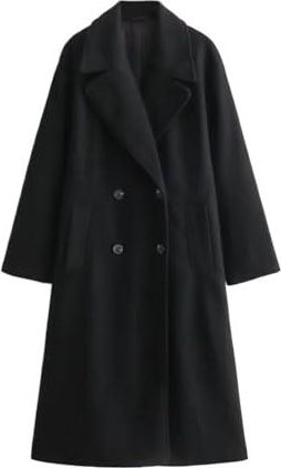 Generic Manteau doux surdimensionn&eacute; en laine m&eacute;lang&eacute;e for femme avec manches longues et poches passepoil&eacute;es(Black,xs)
