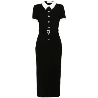 Self Portrait Femme, Robes, Noir, Taille: 38 FR Robe Midi Noire avec D&eacute;tails Contrastants