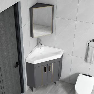 Generic Generisches Eckwaschbecken, Badezimmer-Waschtischunterschrank mit Keramikwaschbecken und Spiegelschrank, bodenstehendes Badezimmer-Waschtisch-Set für 