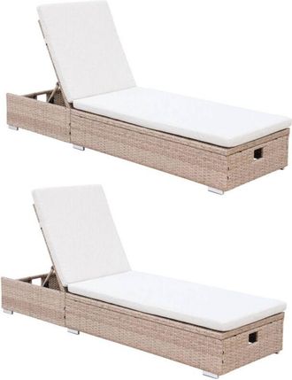 Sweeek Lot de 2 bains de soleil r&eacute;sine tress&eacute;e. coussins polyester beige. multi positions