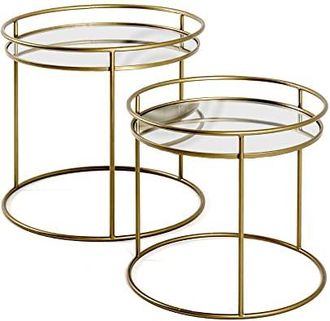 Haku Möbel Beistelltisch 2er Set Gold, Metall, Spiegel - Maße: H 40/48 cm x Ø 44/52 cm, Style: Art Deco