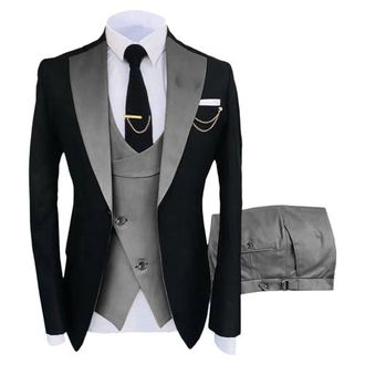 Generic Costume 3 pi&egrave;ces pour homme smoking slim fit pour mariage, bal, f&ecirc;te, bal de fin dann&eacute;e, blazer, gilet et pantalon, gris, XXL