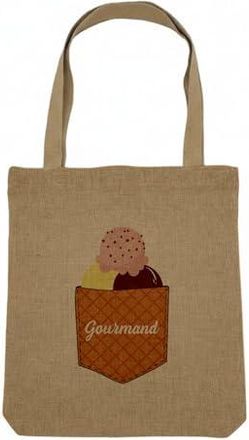 Fabulous Sac Shopping Tote Bag Aspect Lin - Poche Surprise Gourmand Glace Illustration Dessert - Sac de Courses Toile Epaisse 360g Beige Naturel Cabas Port&eacute; Ep