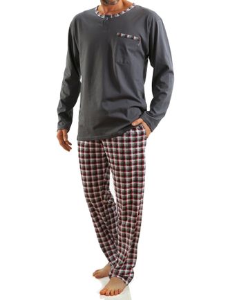Sesto Senso Herren Schlafanzug Lang Baumwolle Pyjama Langarm Shirt mit Tasche Pyjamahose Zweiteilig Set Bunt Nachtw&auml;sche 4XL Graphit