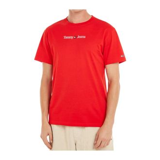 Tommy Jeans Klassisches Lineares Rotes Baumwoll-T-Shirt - - Tops - Herren - Rot - 2XL
