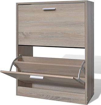 vidaXL Meuble &agrave; Chaussures en Bois avec 2 Compartiments Aspect Ch&ecirc;ne, Armoire &agrave; Chaussures avec Tiroir, Organisateur de Maison Salon Int&eacute;rieur