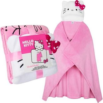 Hello Kitty Sanrio Plaid Polaire Femme et Ado, Kuromi Cinnamoroll Couverture à Capuche Pilou Pilou pour Cocooning, Cadeau Anime pour Elle (Rose Hello Kitty)