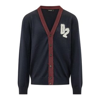 Dsquared2 Strickjacke mit V-Ausschnitt und Stickerei-Applikation - - Knitwear - Herren - Blau - L