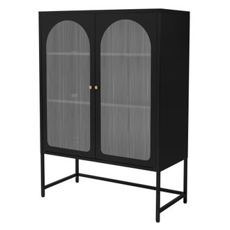 ML Design ML-Design Vitrinenschrank 85x120x40 cm, Schwarz, Vitrine mit 3 Ablage-/Regalfächer und 2 Türen, Wohnzimmer Metallschrank aus Stahl, Industrieller Stil