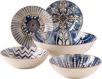 Mäser 934018 Iberico Blue, 5-teiliges Bowl Set im maurischen Stil, 1 Salatschüssel groß und 4 Schalen für Salat, Müsli, Suppe oder Pasta, mit verschiedenen 