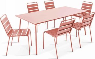 Oviala Ensemble table de jardin et 6 chaises en m&eacute;tal argile - Palavas