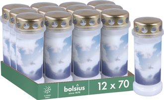 Bolsius Grablicht - Dauerbrenner - Wei&szlig; - Nr.6 - 12 St&uuml;ck - Mit Motiv - Himmel - Brenndauer 70 Stunden