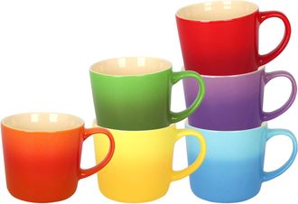 Argon Tableware 330ml Ombre-Tassen aus Knochenporzellan Set - Regenbogen - 6pc Bunt Glasiert Bußgeld Keramik Steingut Kaffee Teetassen-Set | Mikrowellen- und Spülmasc