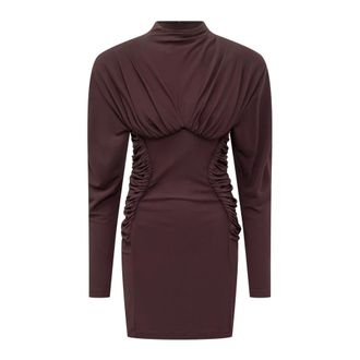 Stella McCartney Plissiertes Mini-Kleid mit hohem Kragen und langen &Auml;rmeln - - Dresses - Damen - Braun - M