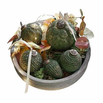 Loberon Weihnachtsschmuck 6er Set Moriches, Mundgeblasen, Unterschiedliche Form & Pr&auml;gung, Nostalgischer Look, Weihnachten, Christbaumschmuck, Glas, Eisen, gr