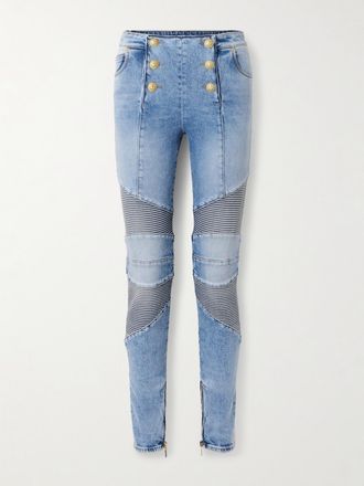 Balmain Hoch Sitzende Skinny Jeans Mit Verzierungen - Blau