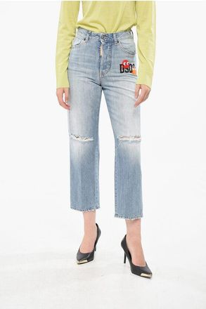 Dsquared2 PAC-MAN Wide Leg BOSTON Jeans with Distressed Detail 19cm size 34