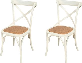 Biscottini International Set Esszimmerst&uuml;hle aus Massivholz 86 x 42 x 46 cm - K&uuml;chen- und Wohnzimmerstuhl aus Rattan - St&uuml;hle aus Holz f&uuml;r den Innen- und Au&szlig;enbereich - wei&szlig;er