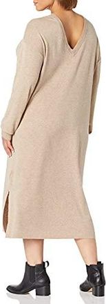 The Drop Suki Robe Pull pour Femme, Longueur Midi, Côtelé, Encolure en V dans le Dos, Sable Chiné, Taille S