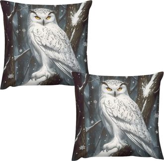 Generic Winterliche Eulenwald, Schneebedeckter AST Sofakissen Atmungsaktiv Sofakissenbezug Komfort Kissenh&uuml;lle F&uuml;r Bett Schlafzimmer Hotel 45X45Cm 2Er Set