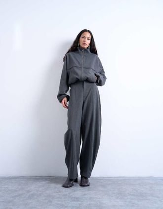 Topshop Barrel-Hose in Anthrazit gestreift, Kombiteil-Grau