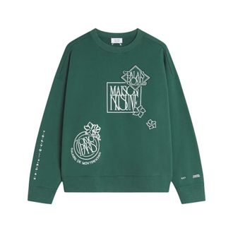 Maison Kitsun&eacute; Homme, Sweatshirts et sweats &agrave; capuche, Vert, Taille: S Art Nouveau Stamps Oversize SweaT-shirt